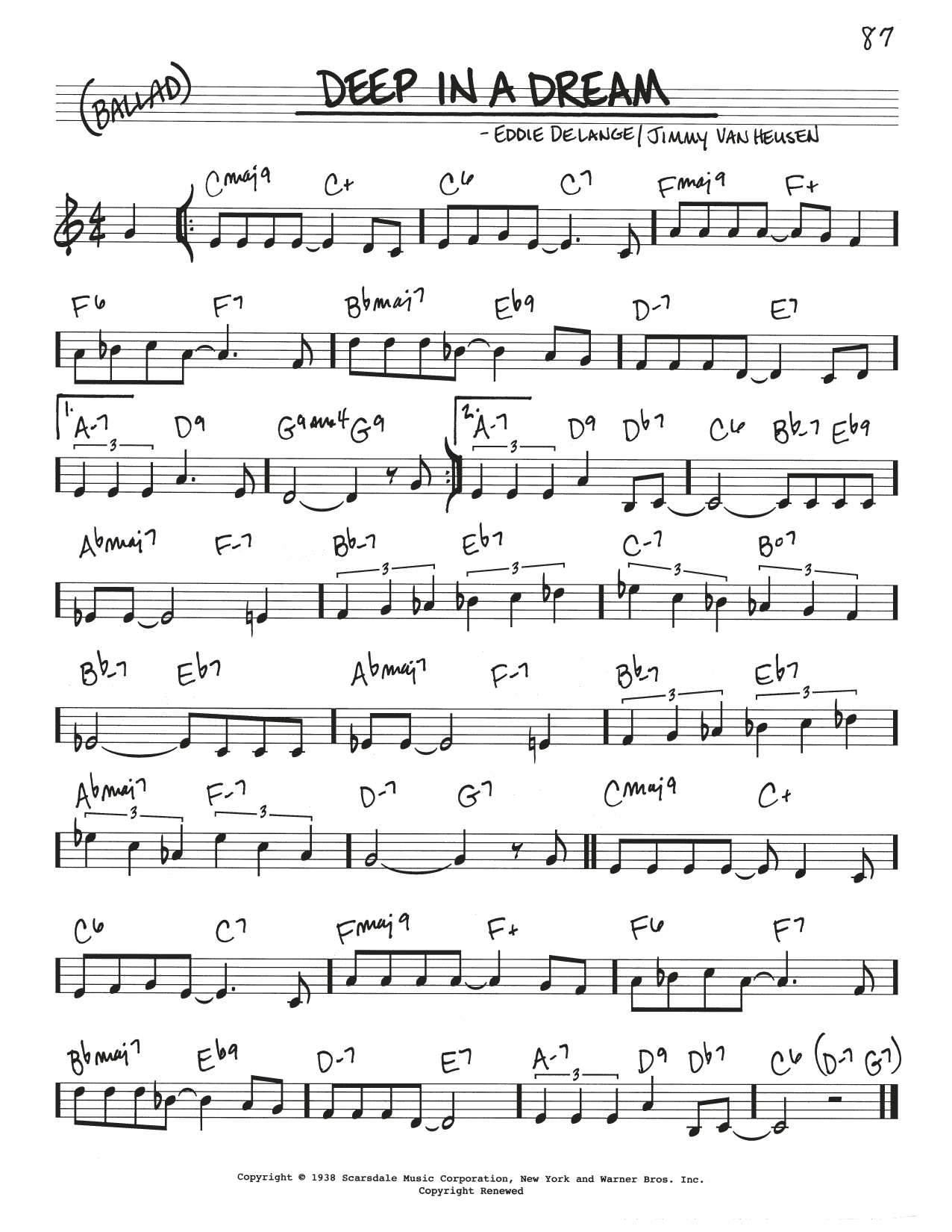 Eddie DeLange "Deep In A Dream" Sheet Music for Real Book – Melody ...