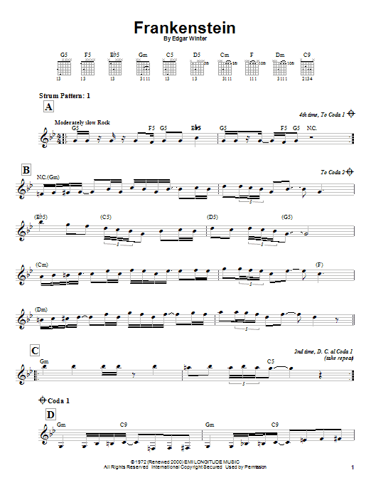 Frankenstein Sheet Music by Edgar Winter Group | Keyboard Transcriptio ...