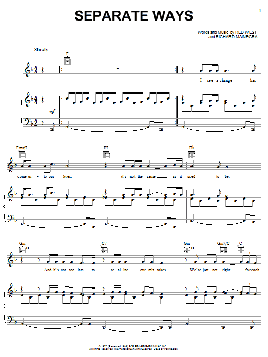 Elvis Presley "Separate Ways" Sheet Music & Chords for Piano, Vocal ...