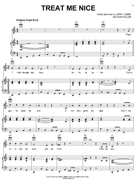 Elvis Presley "Treat Me Nice" Sheet Music PDF Notes, Chords | Rock ...
