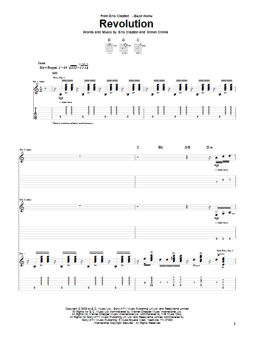 Eric Clapton "Revolution" Sheet Music for Guitar Tab | Download PDF - 54360