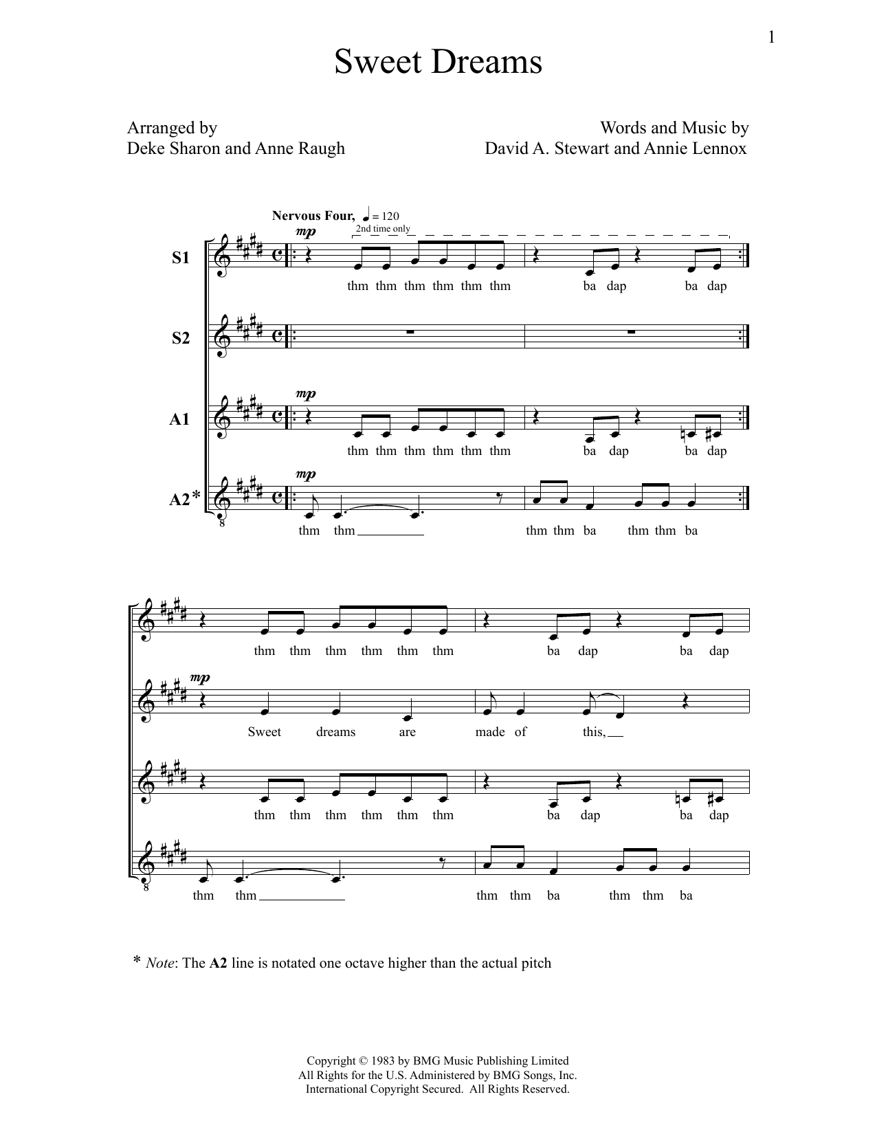 Eurythmics "Sweet Dreams" Sheet Music for SSAA Choir | Download PDF ...