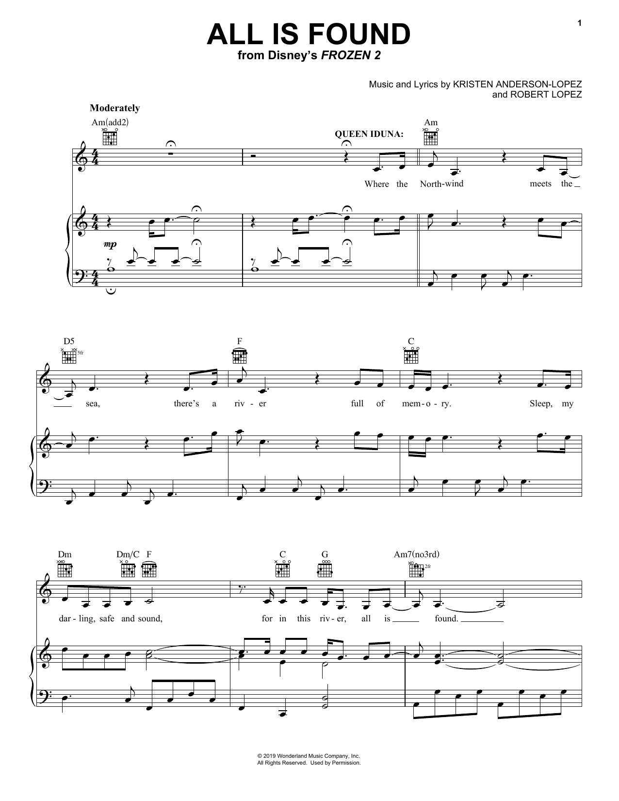 All Is Found (from Disney's Frozen 2) Sheet Music by Evan Rachel Wood ...