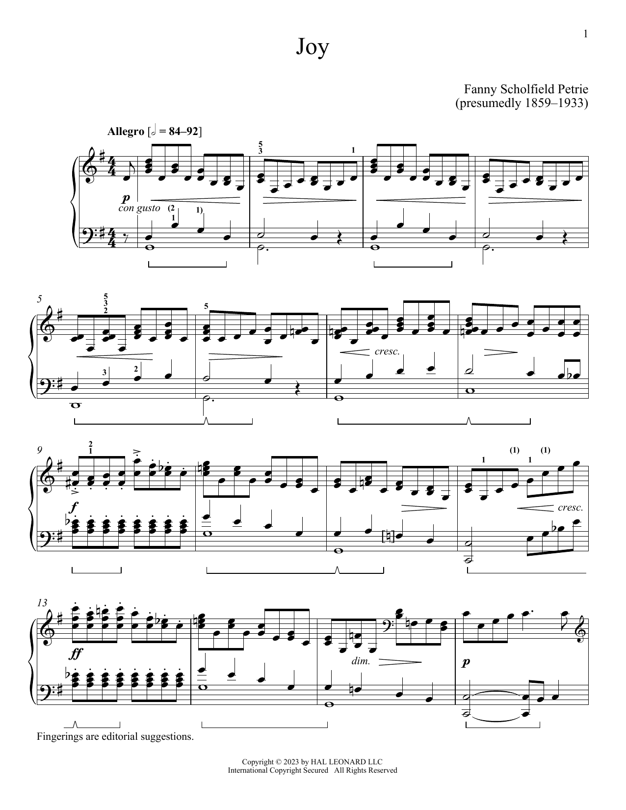 Fanny Schofield Petrie "Joy" Sheet Music PDF Notes, Chords | Download ...