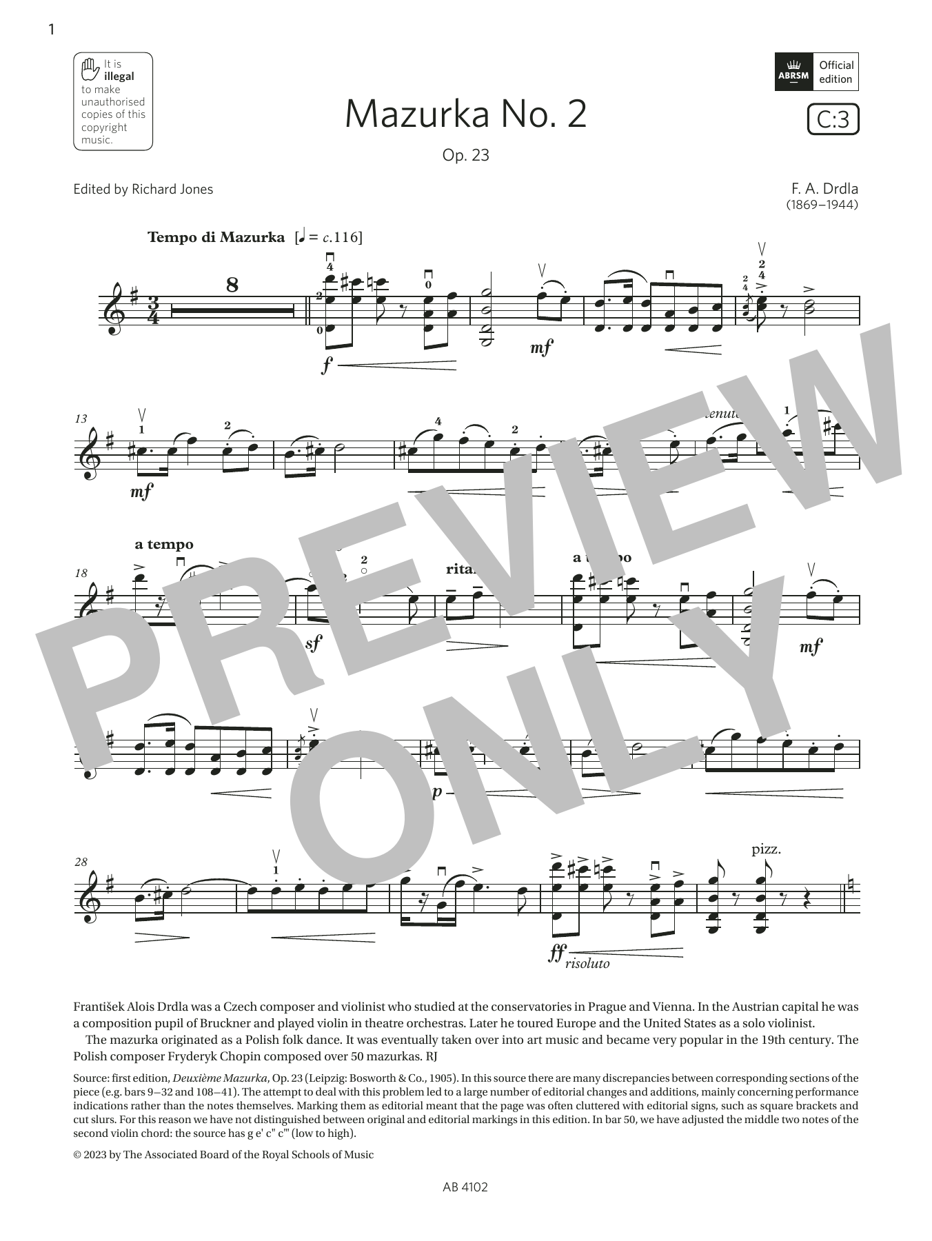 Download Mazurka No. 2 - F. A. Drdla | Violin Solo Sheet Music PDF ...