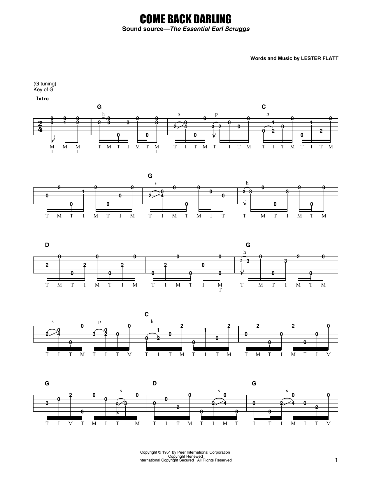 Flatt & Scruggs "Come Back Darling" Sheet Music | Download Printable ...