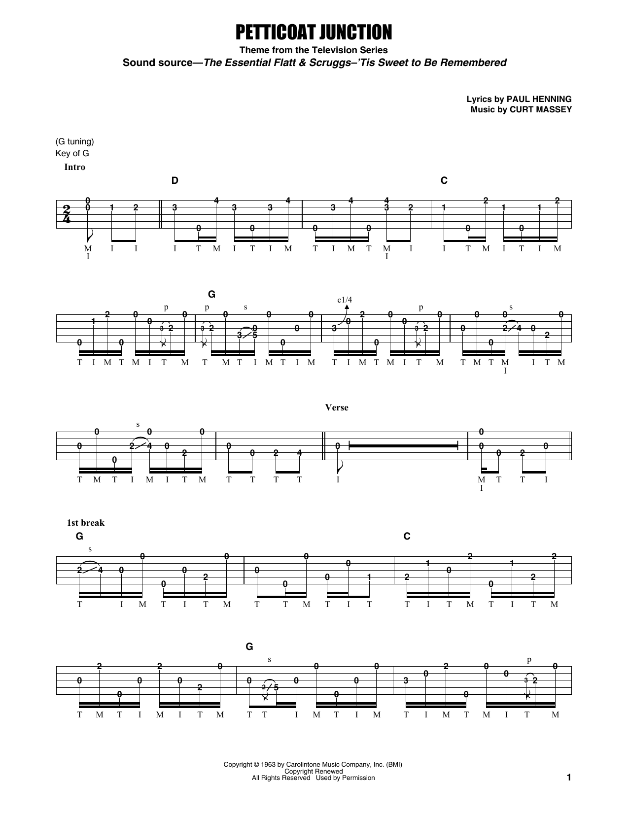 Flatt & Scruggs "Petticoat Junction" Sheet Music | Download Printable ...