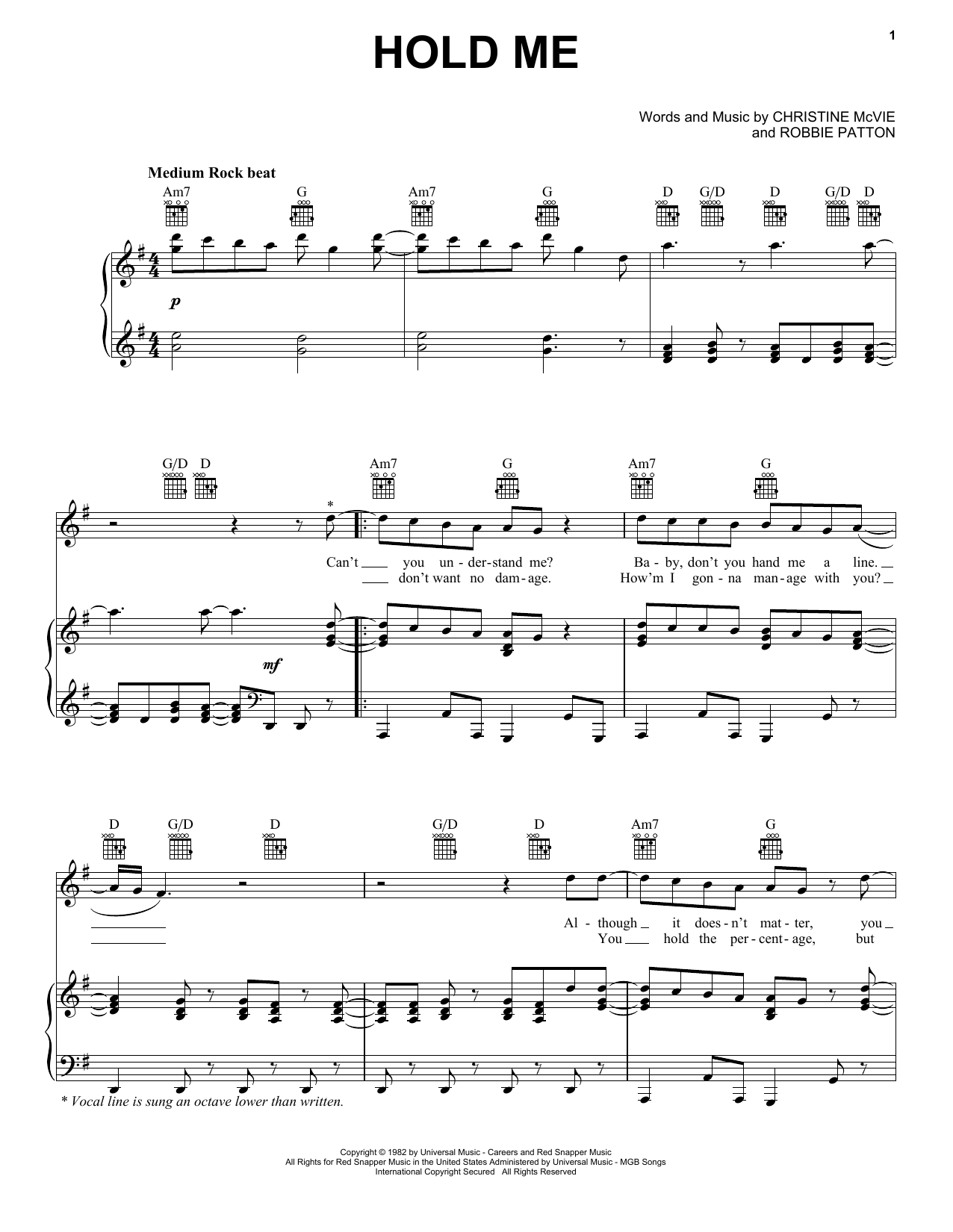 Fleetwood Mac "Hold Me" Sheet Music | Download Printable PDF Score. SKU ...