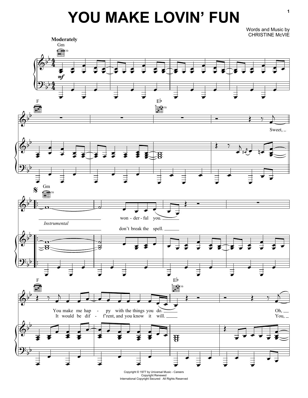 Fleetwood Mac "You Make Lovin' Fun" Sheet Music PDF Notes, Chords ...