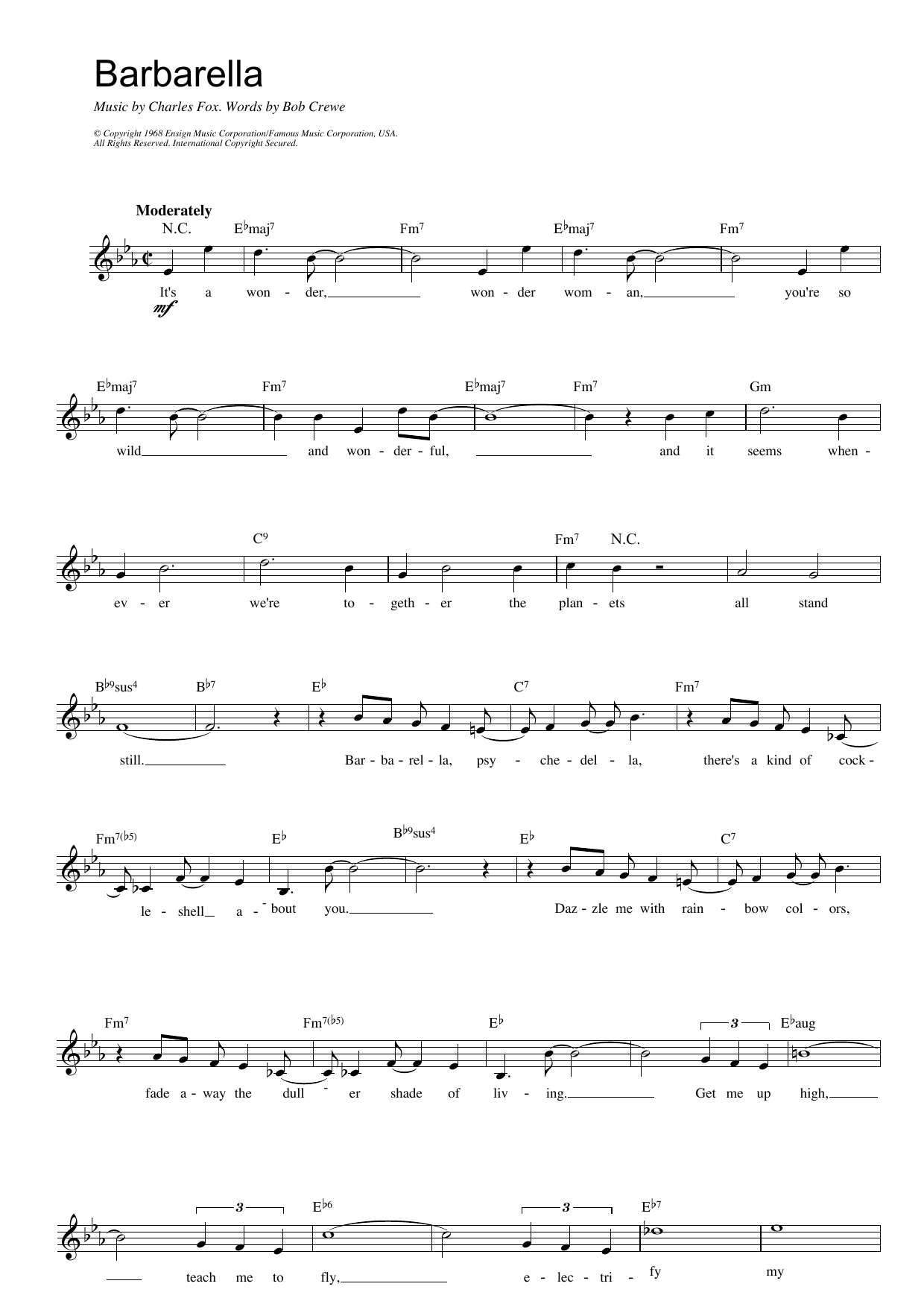 Fox And Crewe "Barbarella" Sheet Music | Download Printable PDF Score ...