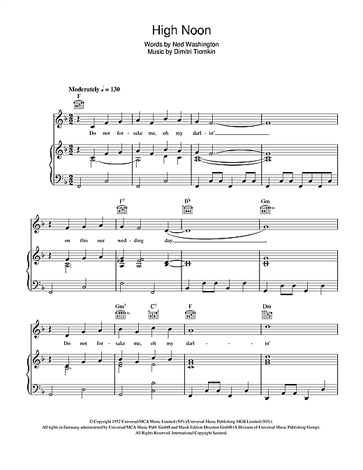Download Frankie Laine "High Noon" Sheet Music for Piano, Vocal ...