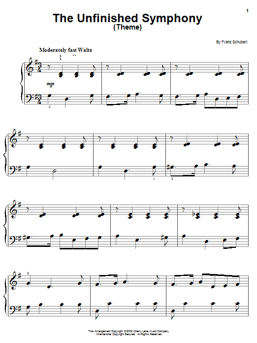 Download Franz Schubert "The Unfinished Symphony (Theme)" Sheet Music ...