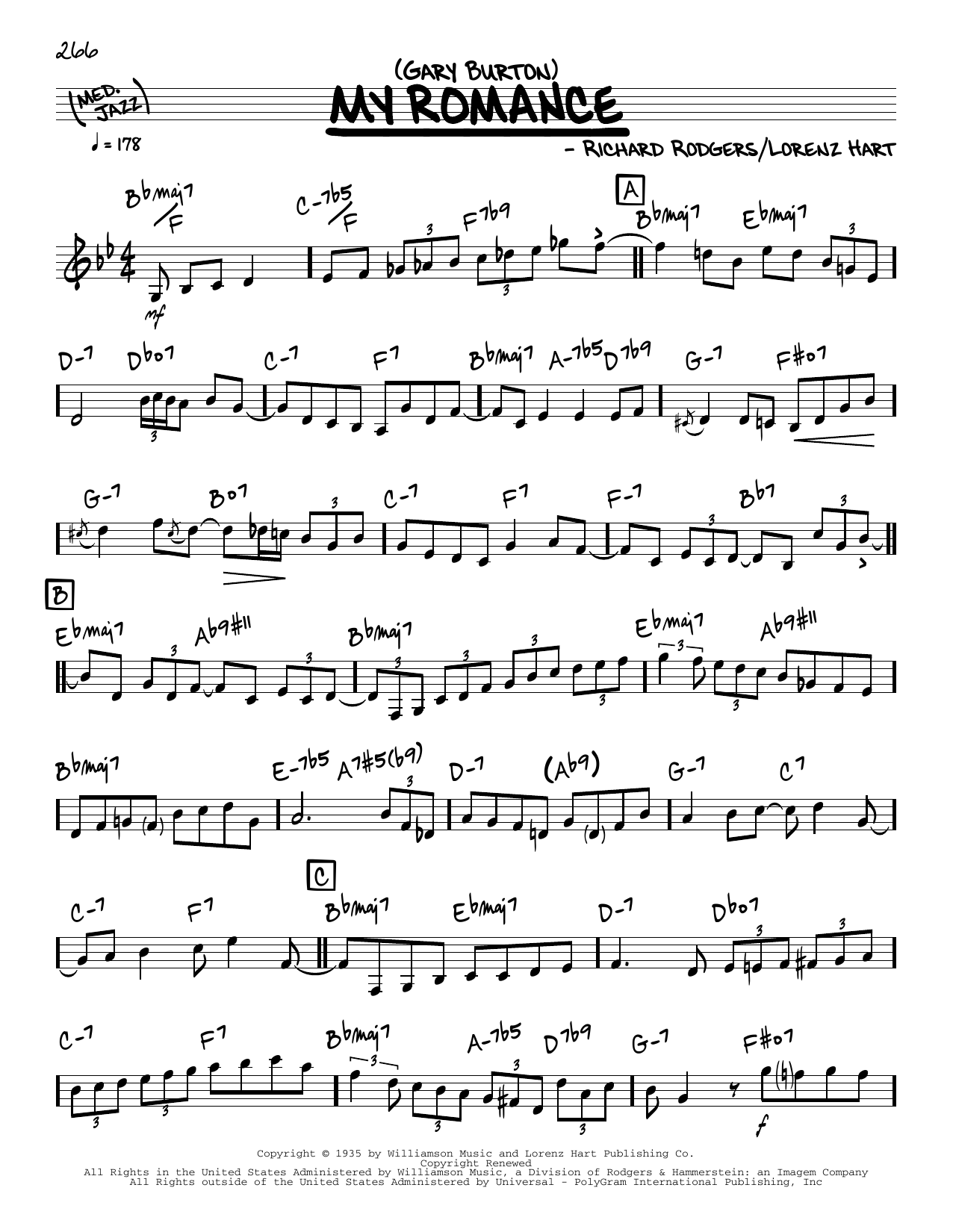 Gary Burton "My Romance" Sheet Music for Real Book – Melody | Download ...
