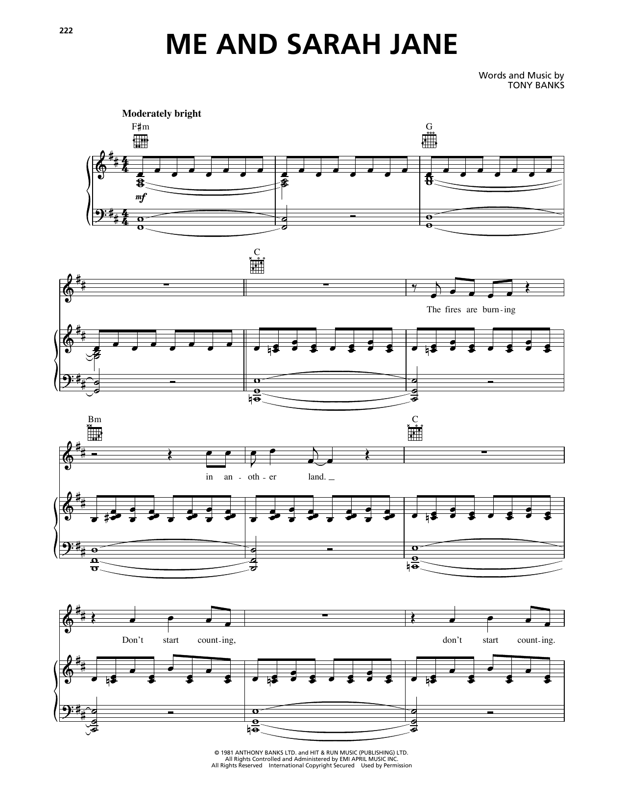 Me And Sarah Jane Sheet Music by Genesis | Piano, Vocal & Guitar ...
