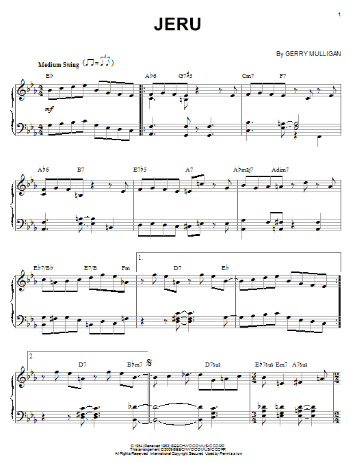 Gerry Mulligan "Jeru" Sheet Music for Real Book – Melody | Download PDF ...