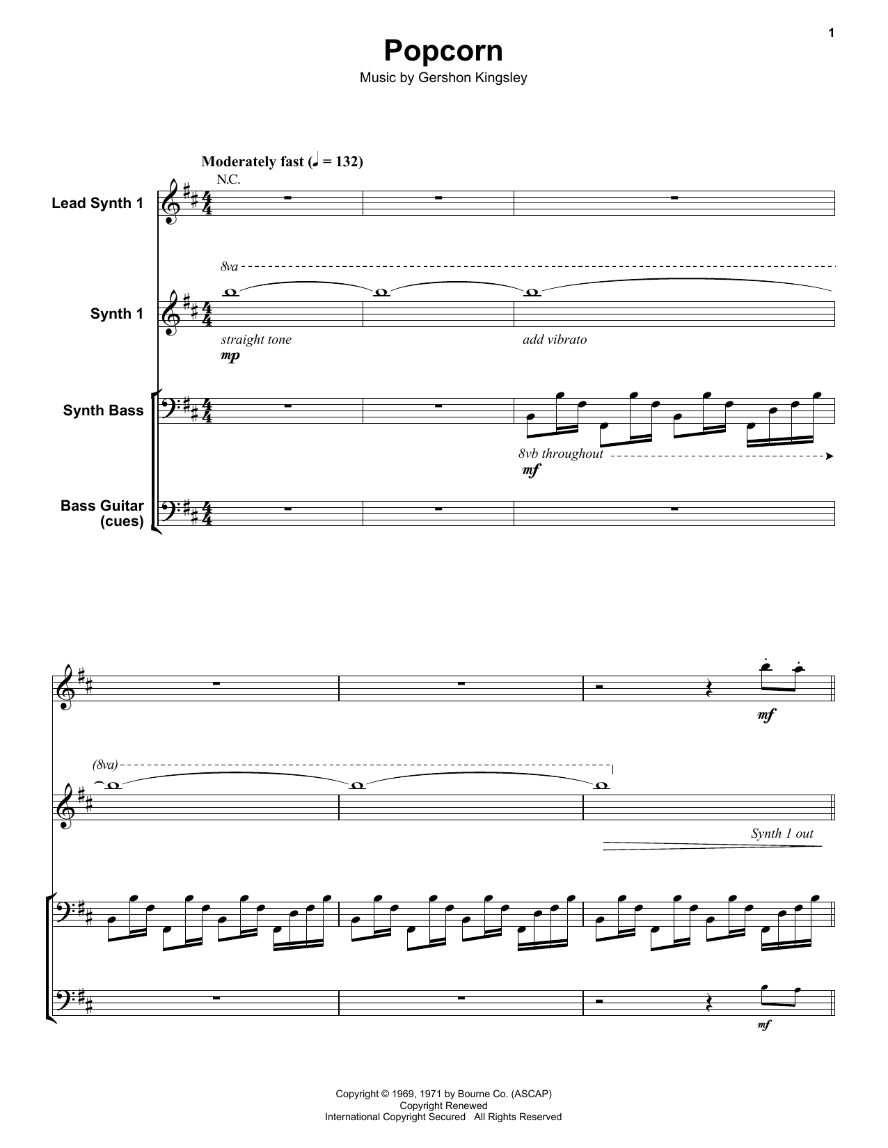 Gershon Kingsley "Popcorn" Sheet Music for Keyboard Transcriptio ...