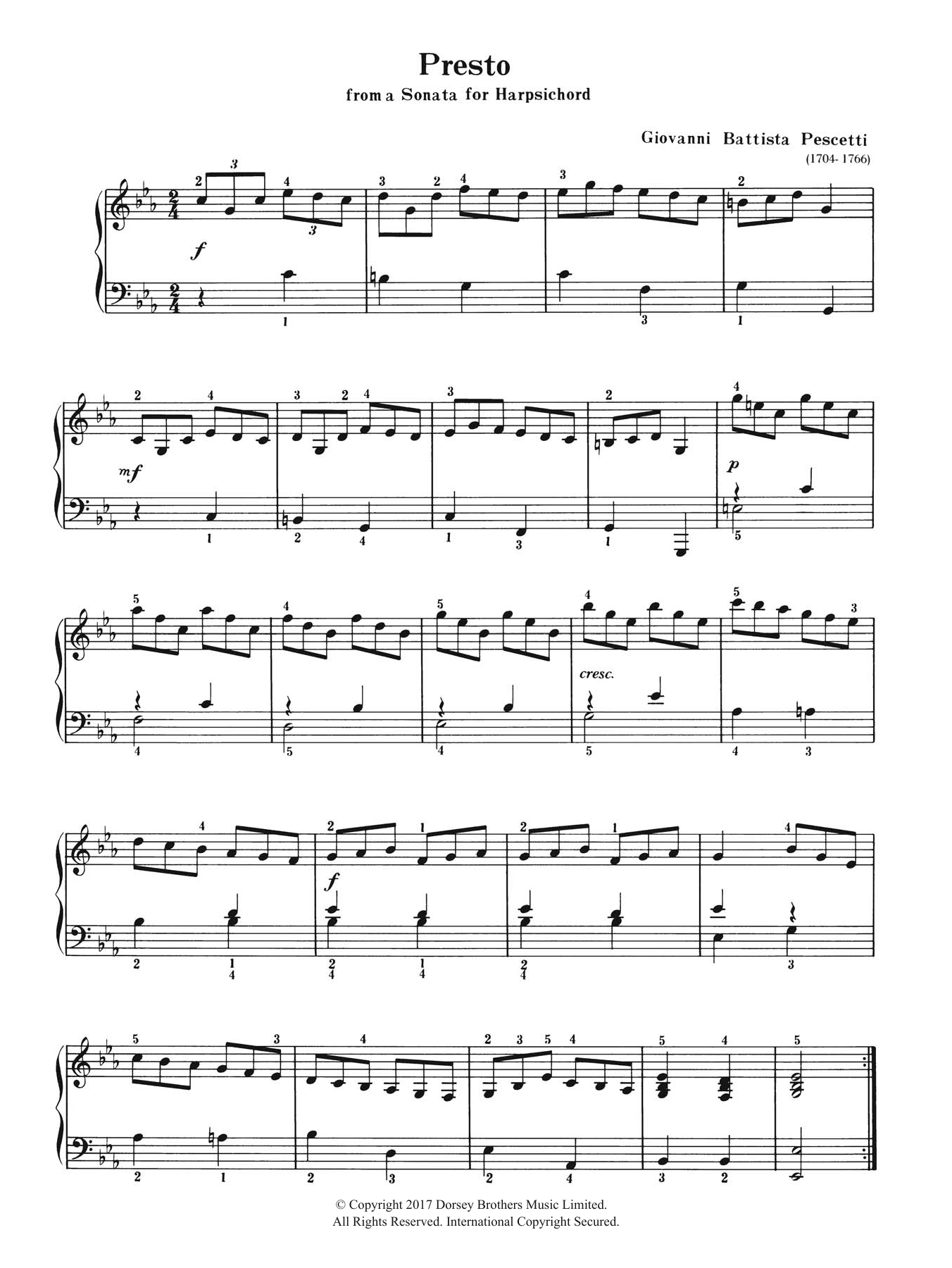Download Giovanni Pescetti Presto Sheet Music PDF Chords Piano