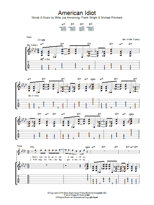 American Idiot Sheet Music by Green Day | Guitar Tab | Download 6-Page ...
