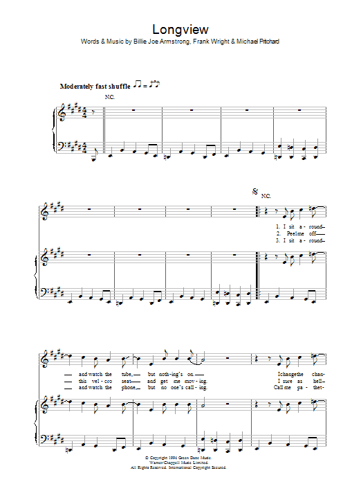 Longview Sheet Music by Green Day | Bass Guitar Tab | Download 7-Page ...