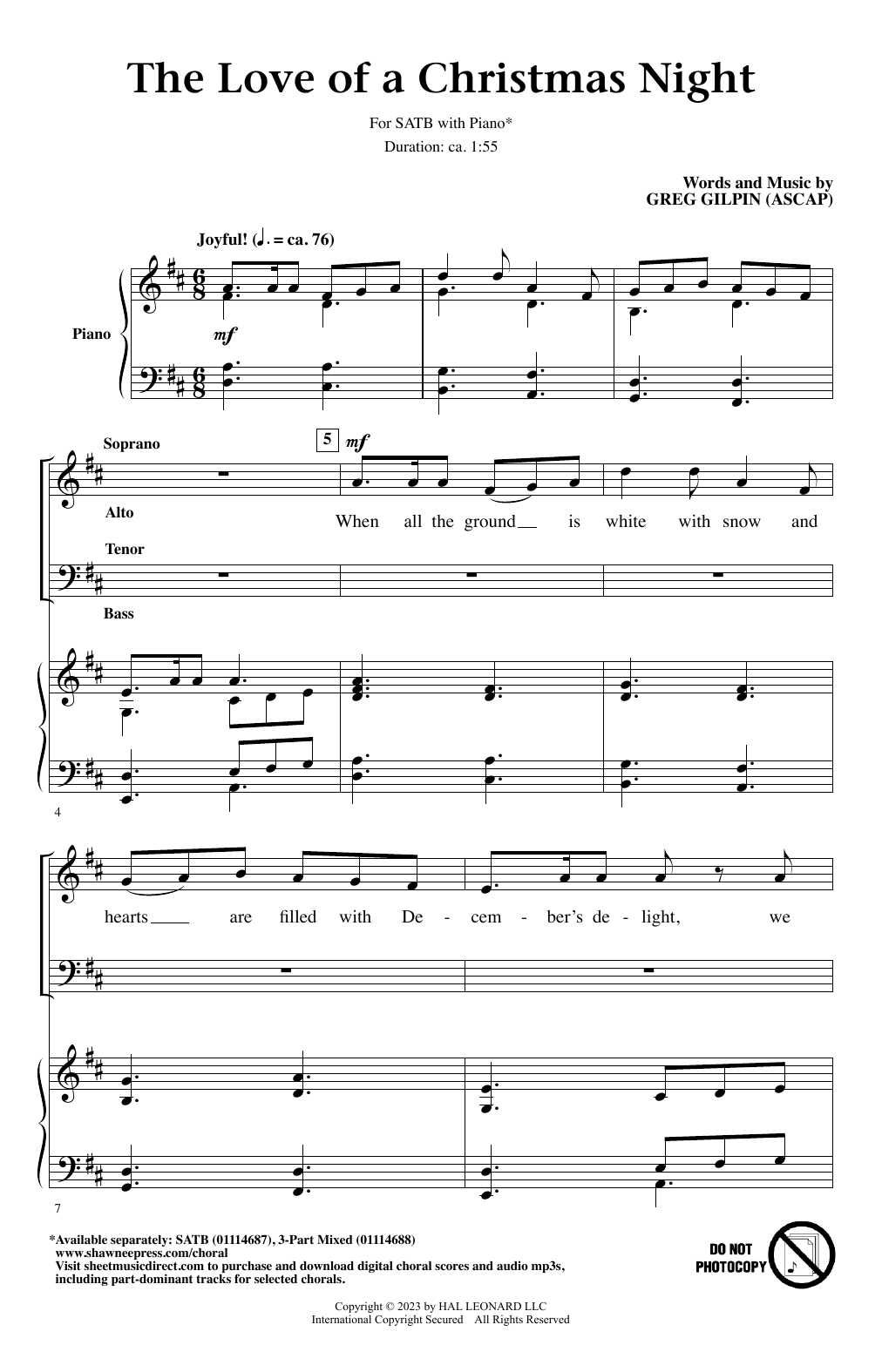 Download Greg Gilpin The Love Of A Christmas Night Sheet Music And Pdf