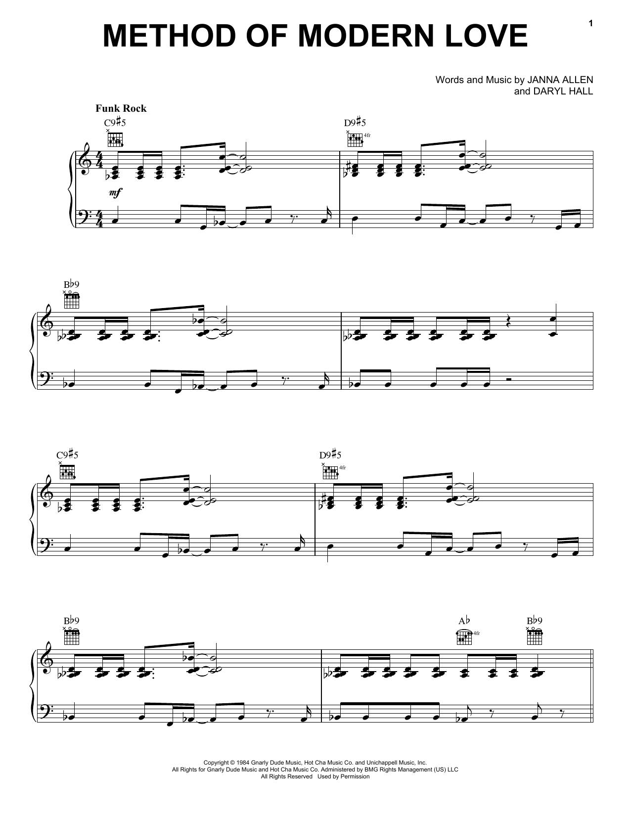 Hall & Oates "Method Of Modern Love" Sheet Music for Piano, Vocal ...
