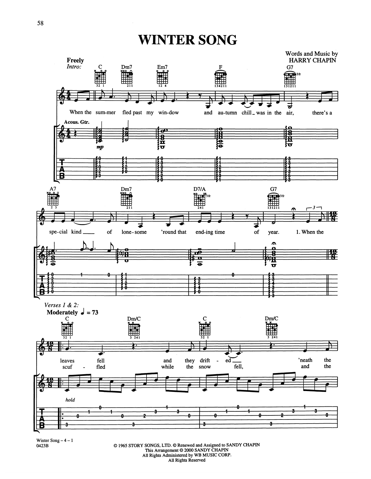Winter Song Guitar Chords
