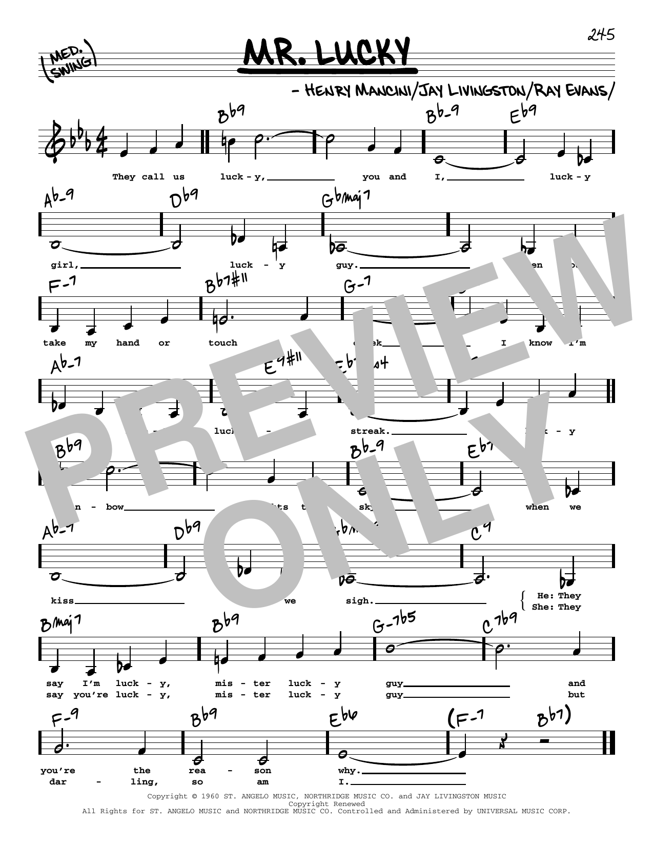Henry Mancini "Mr. Lucky" Sheet Music for Real Book – Melody ...