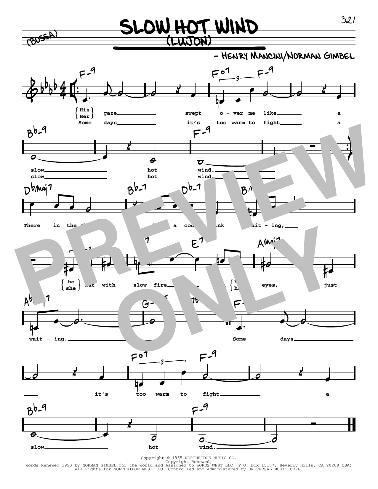 Henry Mancini 'Slow Hot Wind (Lujon) (Low Voice)' Sheet Music, Chords ...