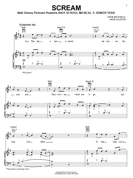 Scream Sheet Music by High School Musical 3 | Piano, Vocal & Guitar ...