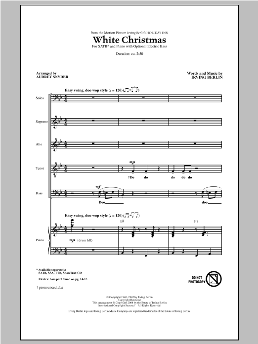 Irving Berlin "White Christmas (arr. Audrey Snyder)" Sheet Music PDF ...