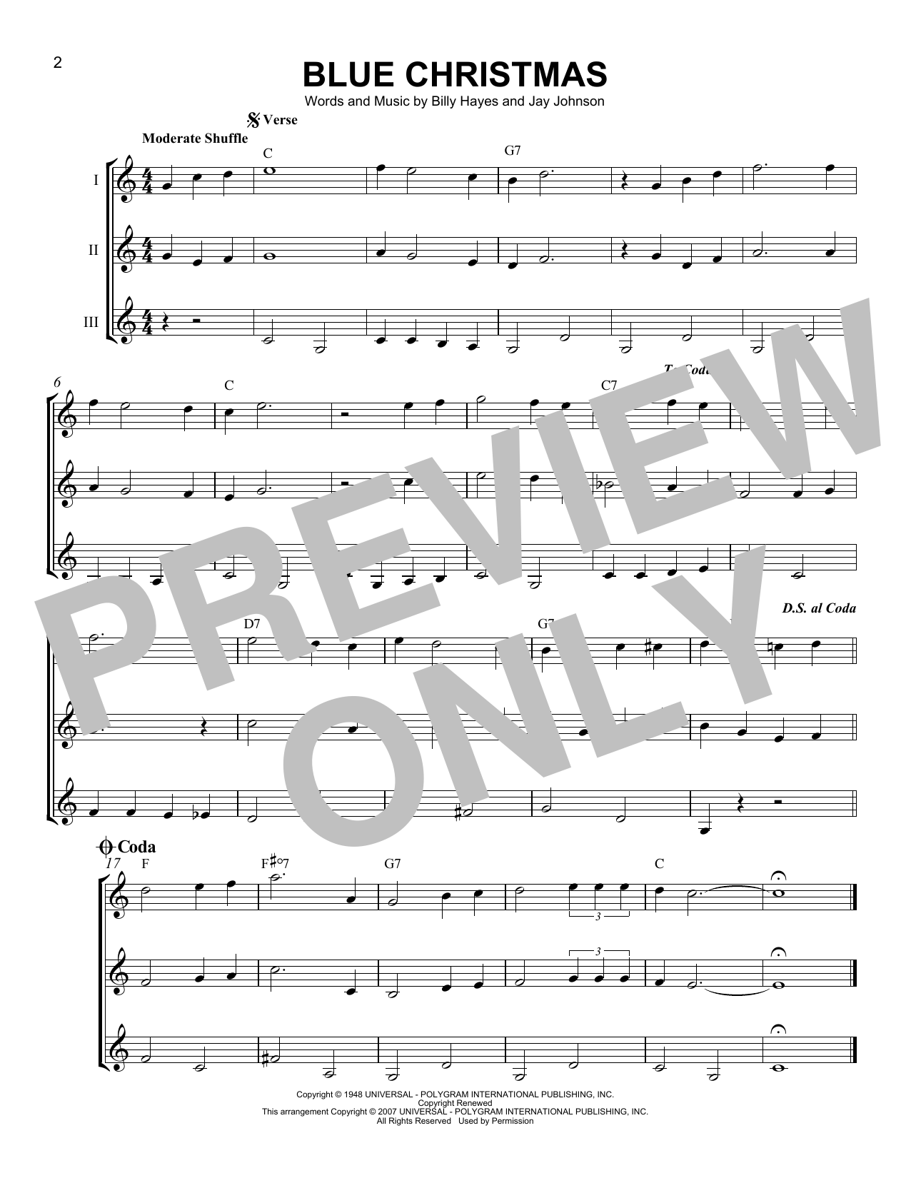 J Arnold "Blue Christmas" Sheet Music for Guitar Ensemble | Download ...