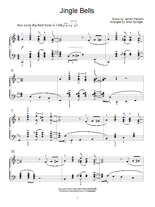 J Pierpont Jingle Bells [jazz Version] Sheet Music And Chords For