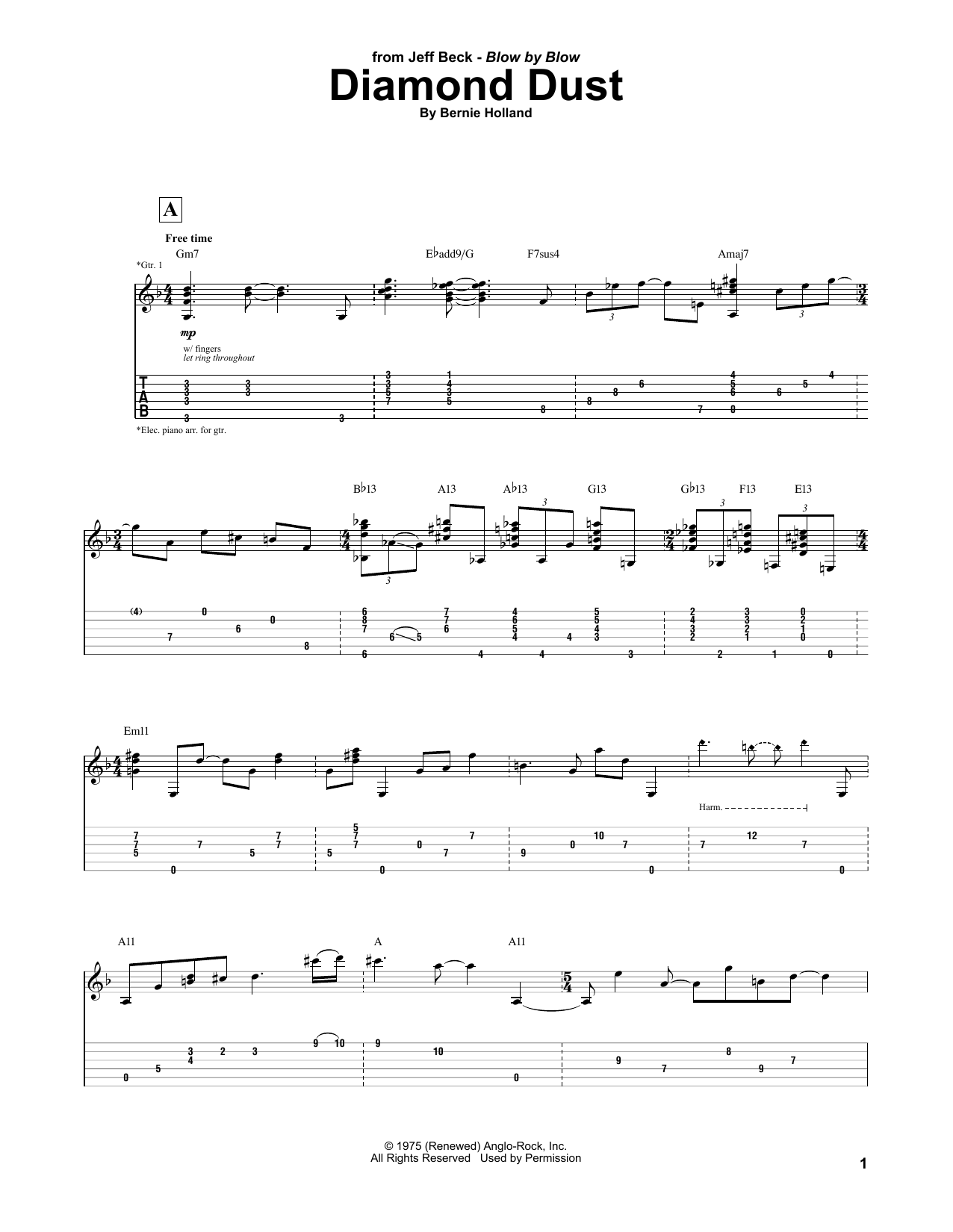 Jeff Beck "Diamond Dust" Sheet Music for Guitar Tab | Download PDF - 475056