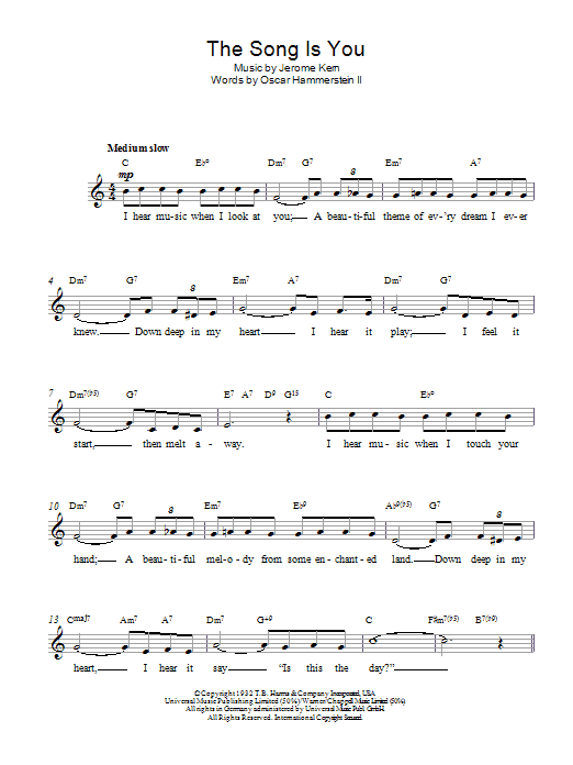 Jerome Kern "The Song Is You" Sheet Music for Lead Sheet / Fake Boo ...