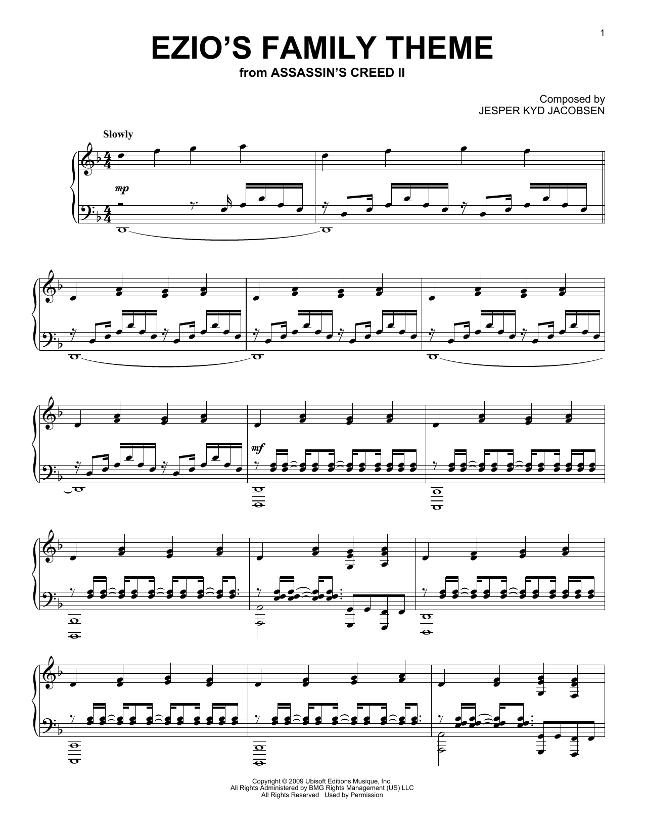 Jesper Kyd Jacobsen "Ezio's Family" Sheet Music for Piano Solo ...
