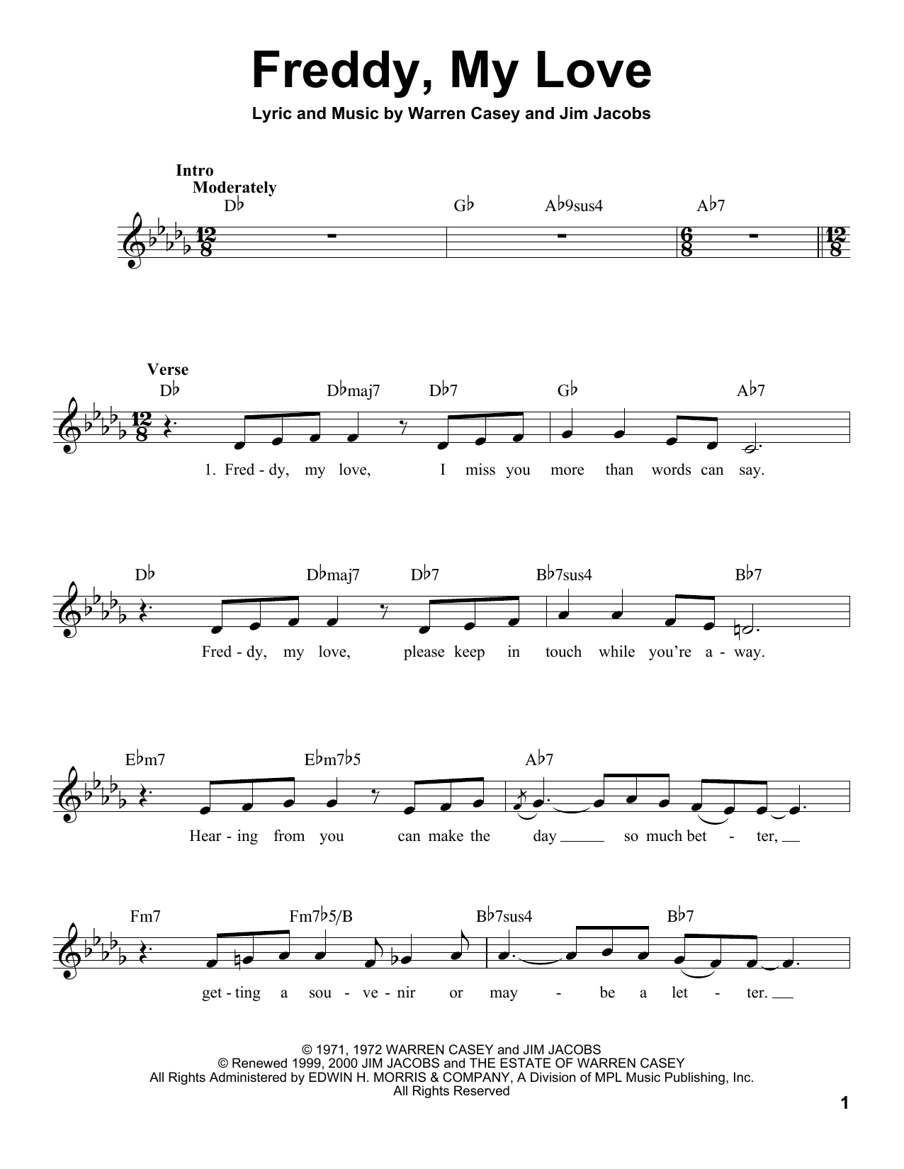 Jim Jacobs "Freddy, My Love" Sheet Music & PDF Chords | Pro Vocal ...
