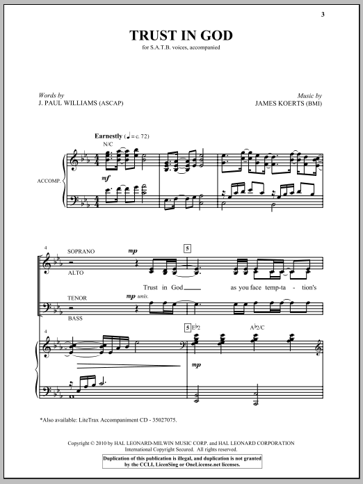 Download J. Paul Williams "Trust In God" Sheet Music for SATB Choir ...