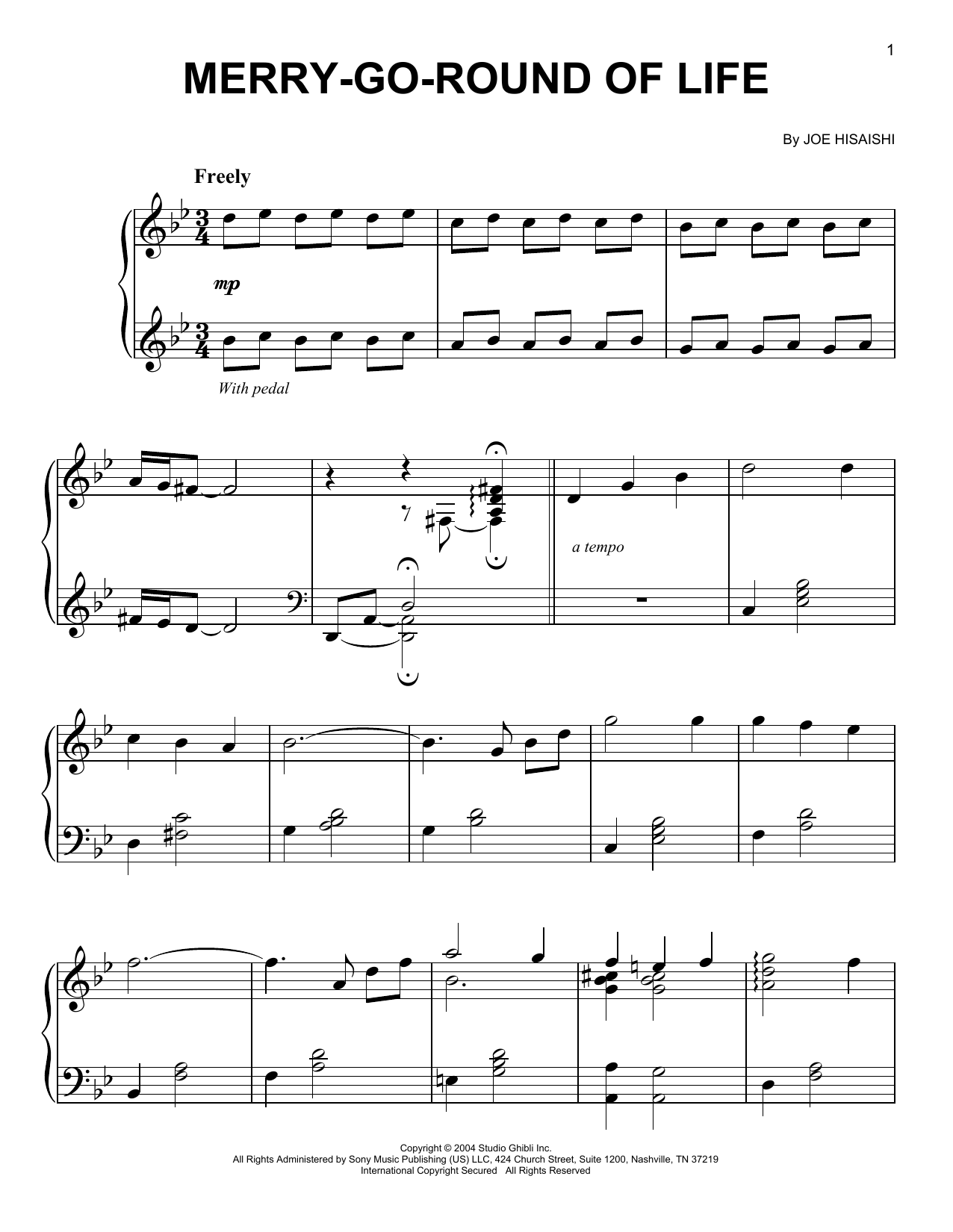 Joe Hisaishi Merry Go Round Of Life Sheet Music For Easy Piano