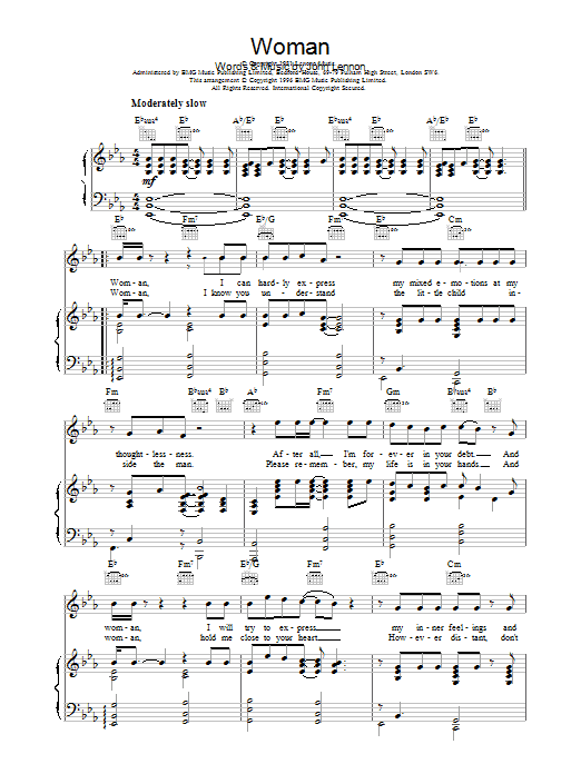 John Lennon "Woman" Sheet Music for Piano, Vocal & Guitar | Download ...