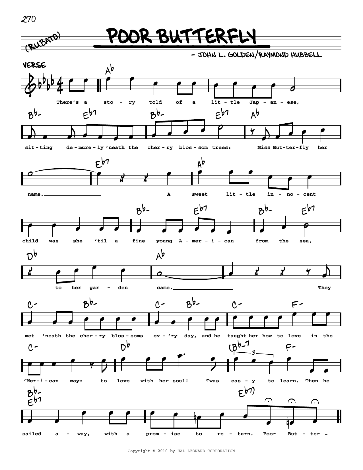 John L. Golden "Poor Butterfly" Sheet Music for Real Book – Melody ...