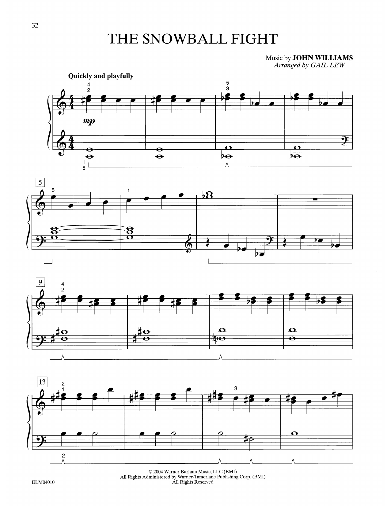 John Williams "The Snowball Fight" Sheet Music for Easy Piano ...