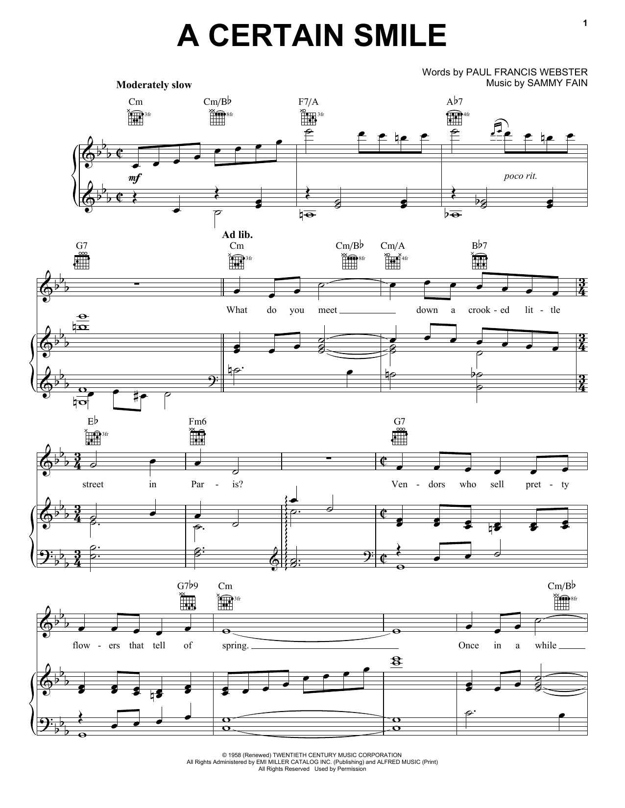 Download Johnny Mathis "A Certain Smile" Sheet Music & Chords for Real ...