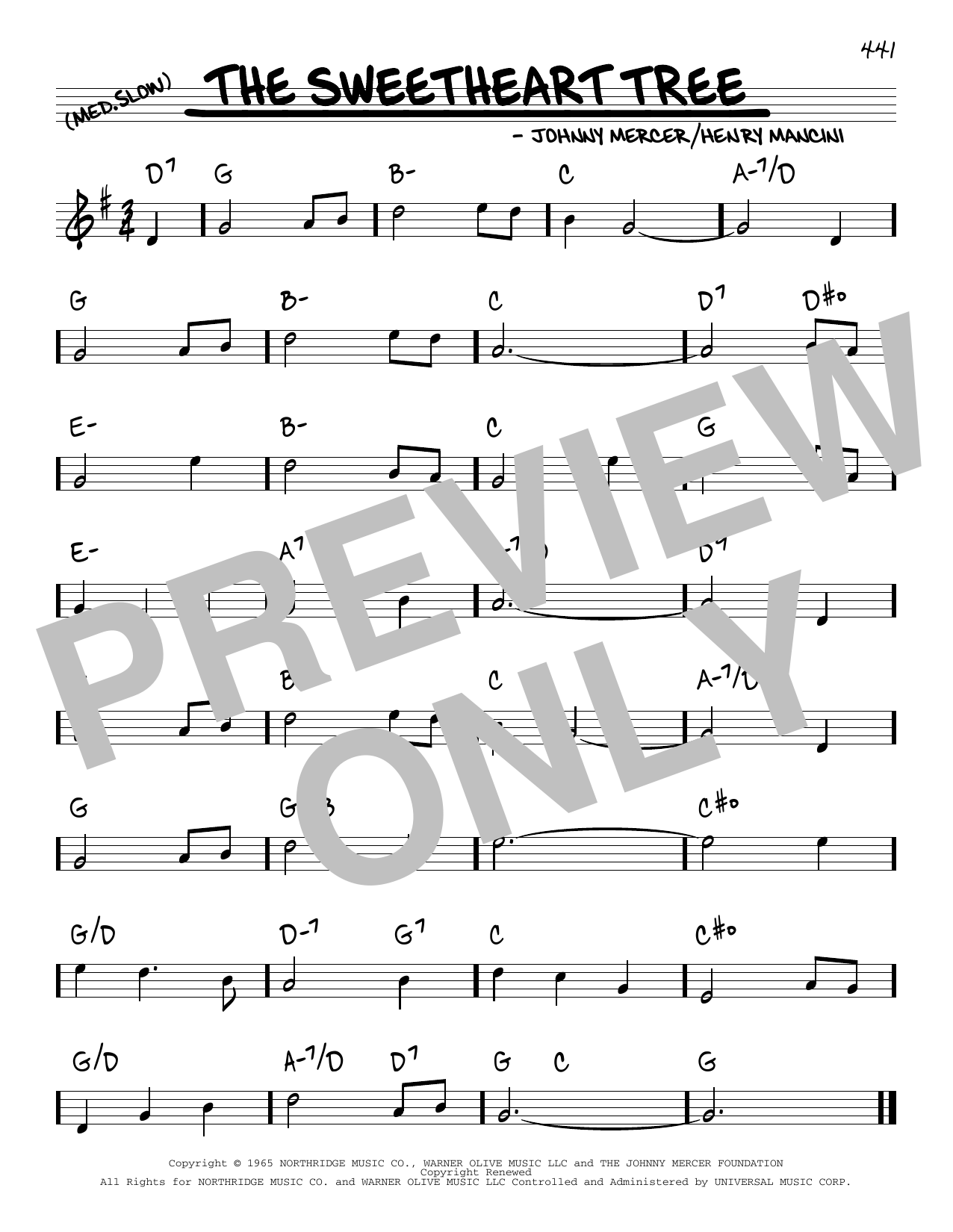 Johnny Mercer & Henry Mancini "The Sweetheart Tree" Sheet Music Notes ...