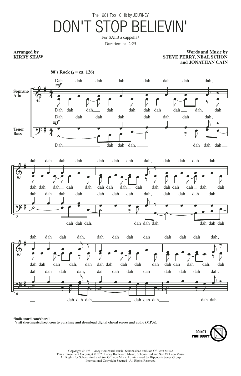 Journey "Don't Stop Believin'" Sheet Music for SATB Choir | Download ...