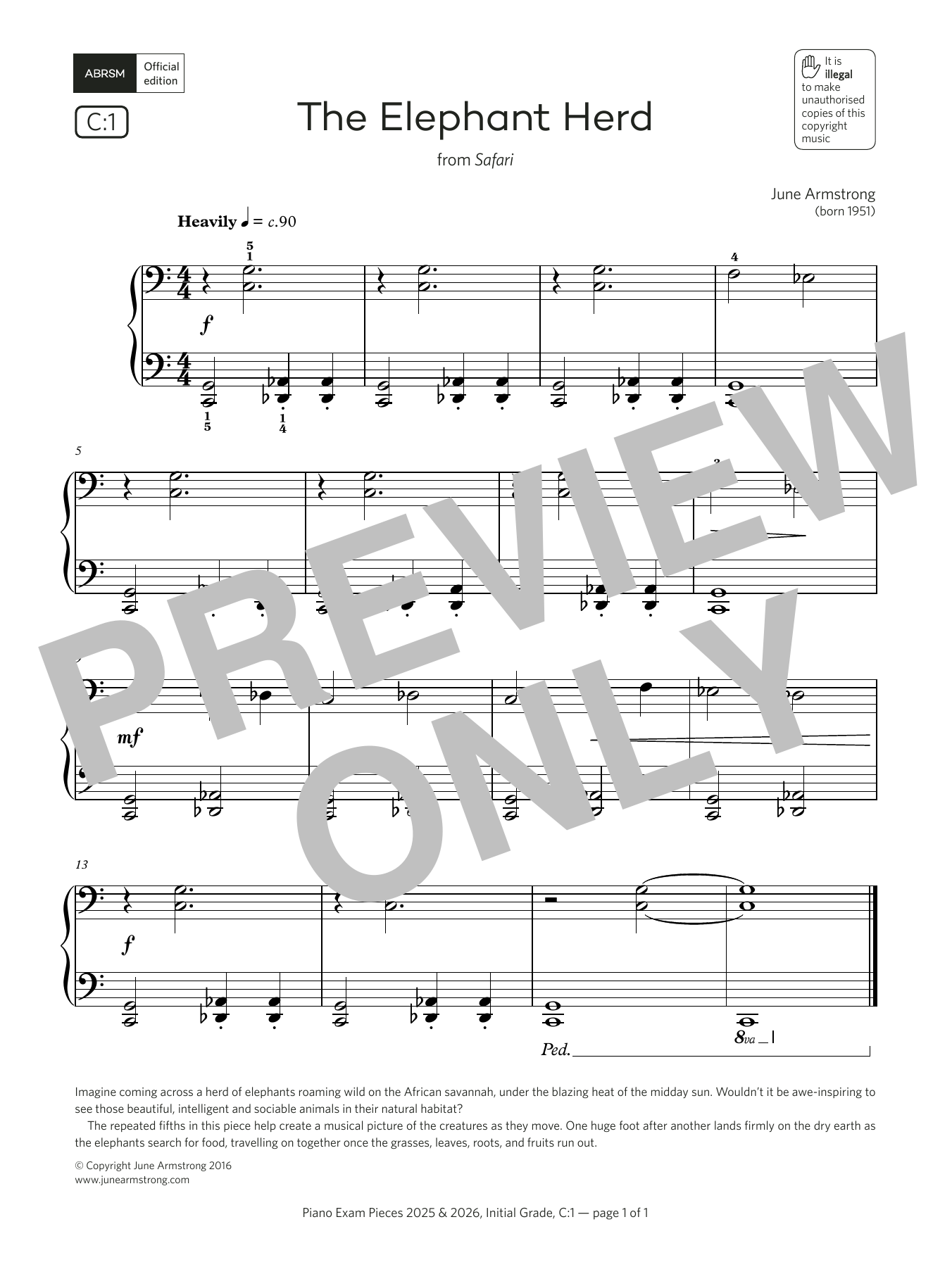June Armstrong "The Elephant Herd" Sheet Music for Piano Solo ...