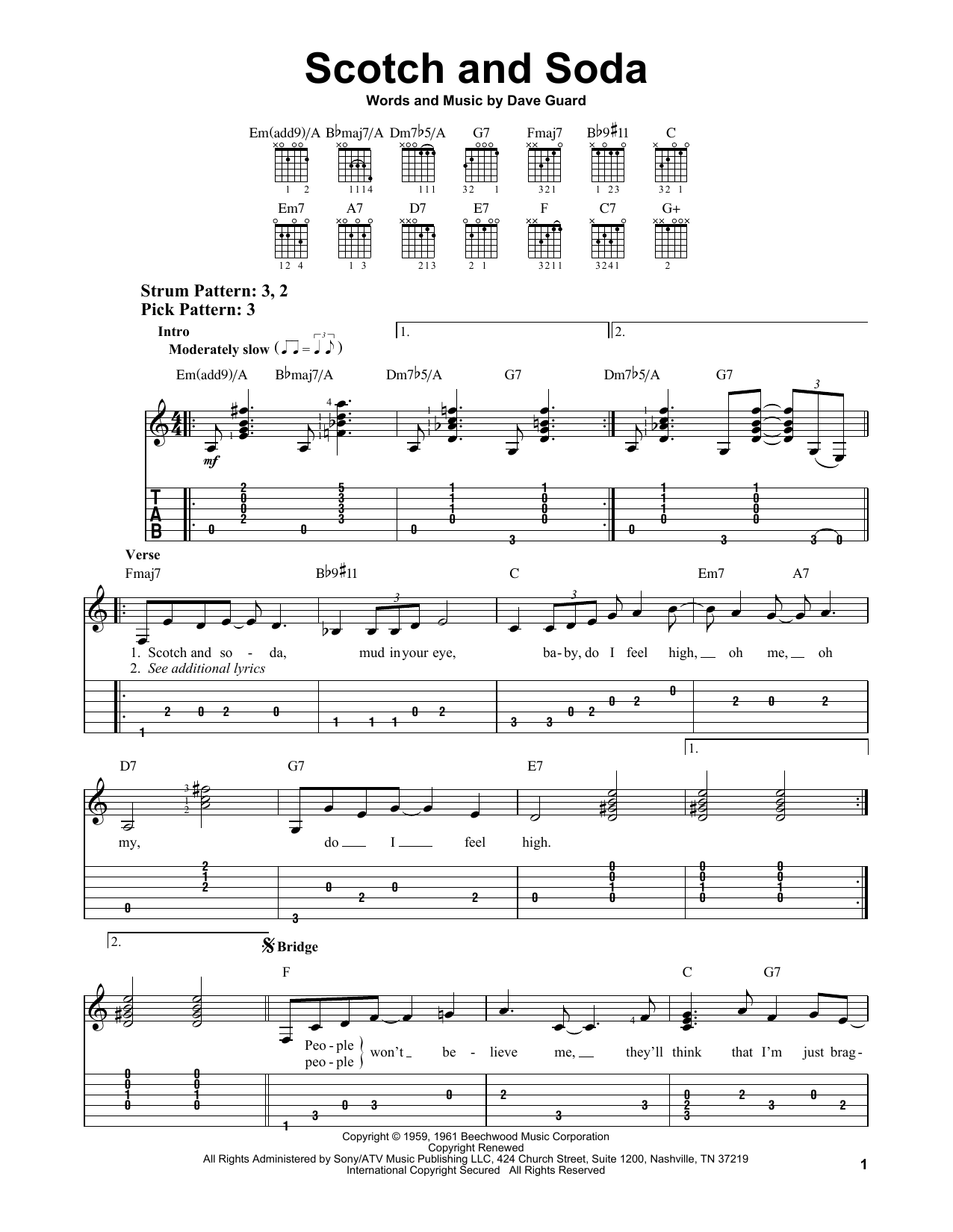 Scotch And Soda Sheet Music by Kingston Trio | Easy Guitar Tab ...