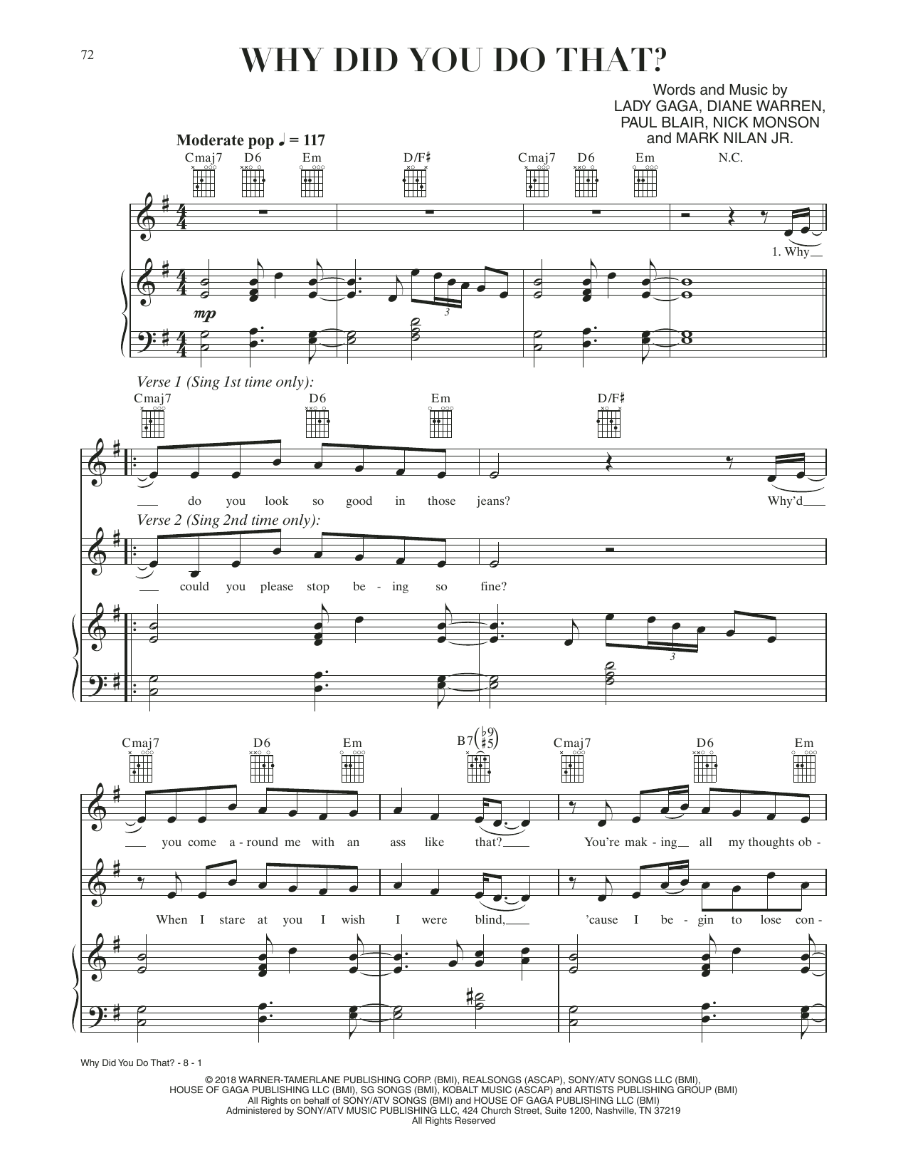 Lady Gaga "Why Did You Do That? (from A Star Is Born)" Sheet Music ...