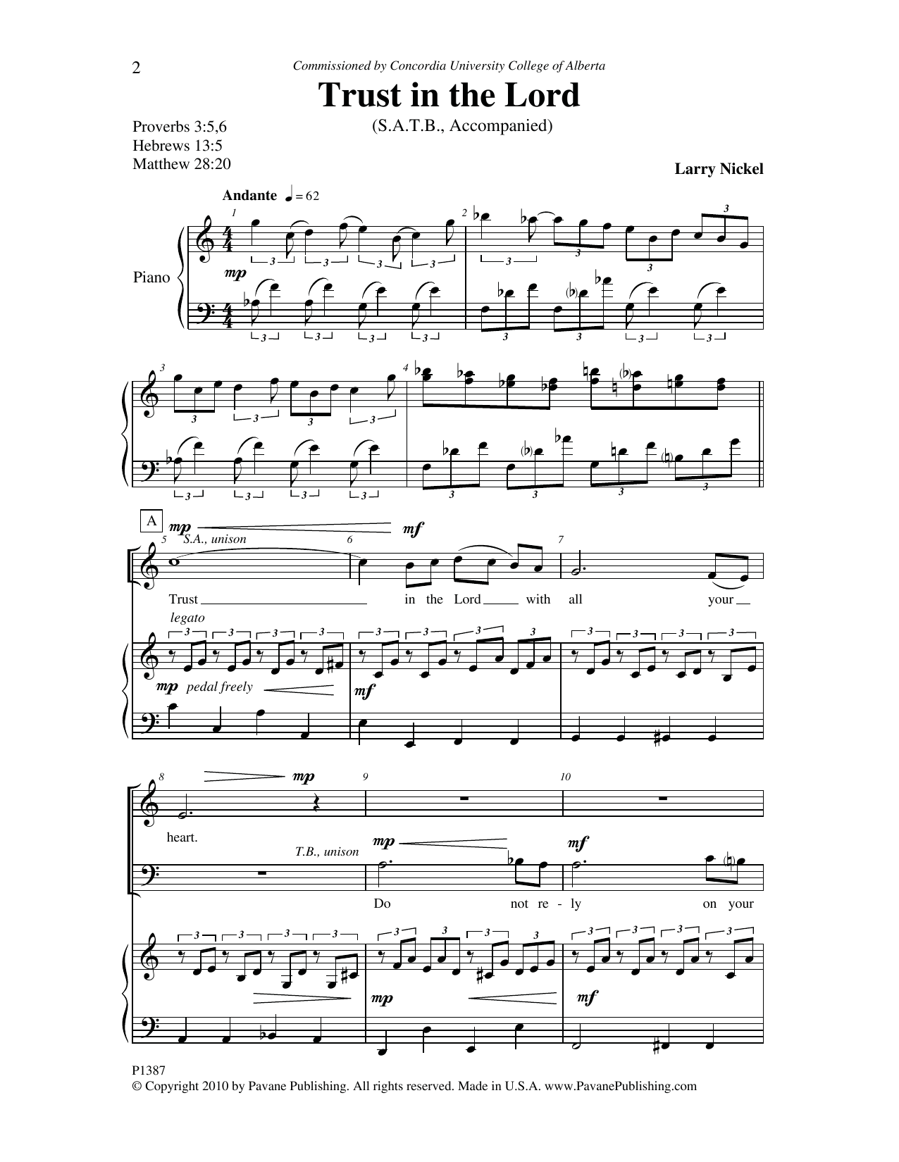Larry Nickel "Trust In The Lord" Sheet Music PDF Notes, Chords | Sacred ...