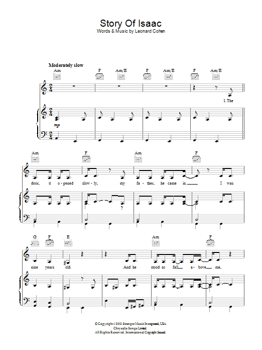 Leonard Cohen "Story Of Isaac" Sheet Music PDF Notes, Chords | Rock ...