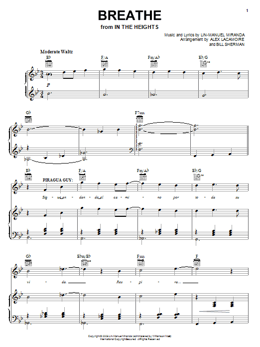 Lin-Manuel Miranda "Breathe" Sheet Music for Easy Piano | Download PDF ...
